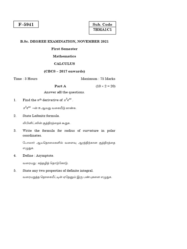 2021 - November - UG - B.Sc. Mathematics - B.Sc. Mathematics | PDF | Group (Mathematics) | Limit ...