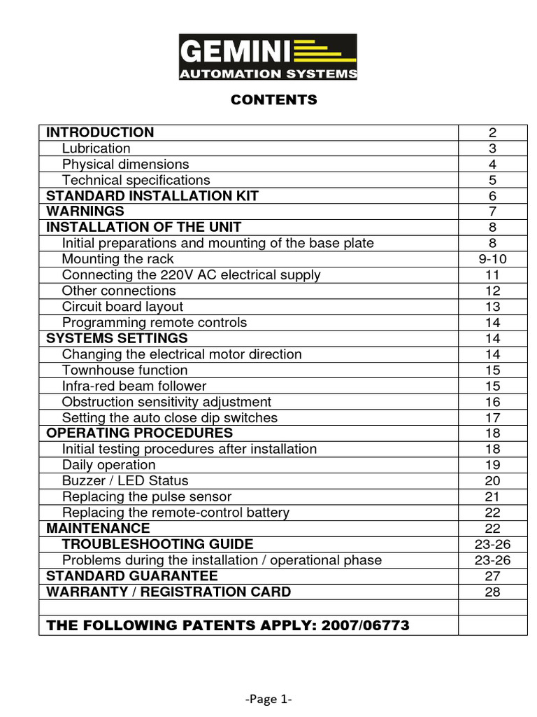 Gemini Gate Motor Installation Guide | PDF | Power Supply | Electrical ...