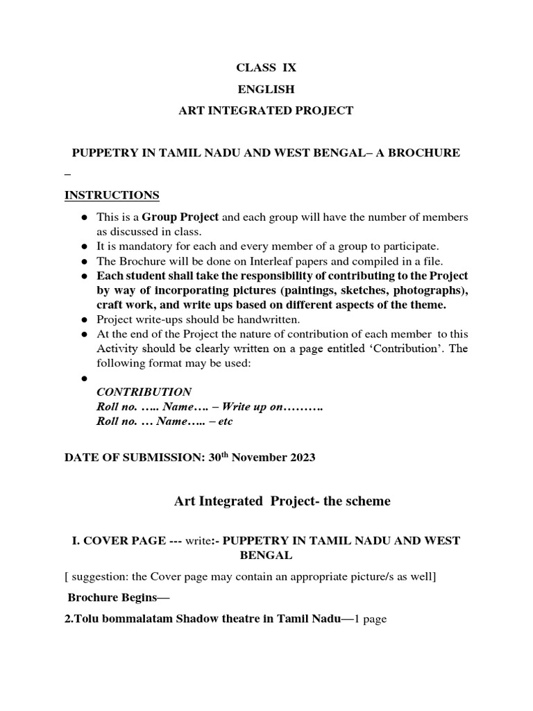 Class Ix Art Integrated Project 2023 2024 Pdf Puppetry The Arts