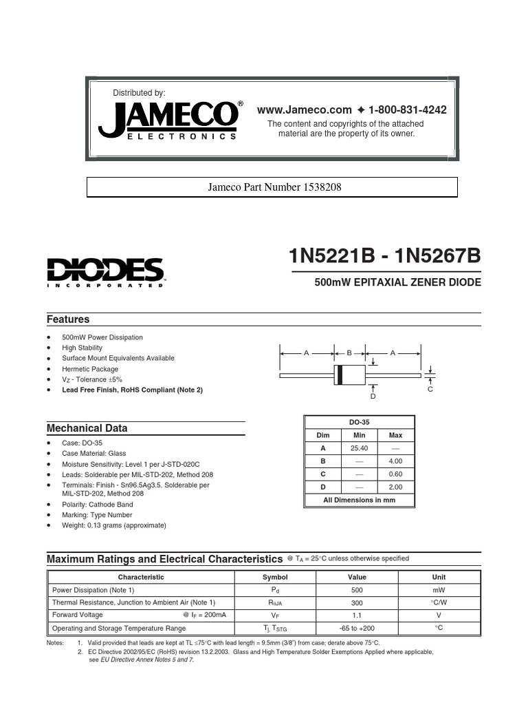 1N5231B T Diodes Inc. | PDF | Diode | Electrical Engineering
