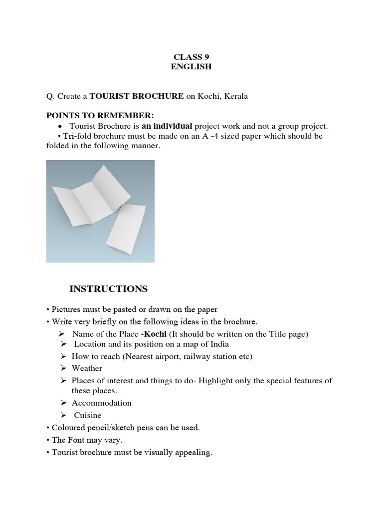 CLASS 9 (2023-2024) ENGLISH Project-Tourist Brochure & Poster | PDF