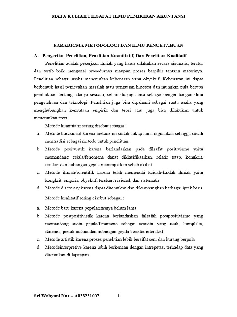 TUGAS 2 PARADIGMA METODOLOGI DAN ILMU PENGETAHUAN (Sri Wahyuni Nur ... TUGAS 2 PARADIGMA METODOLOGI DAN ILMU PENGETAHUAN (Sri Wahyuni Nur ...