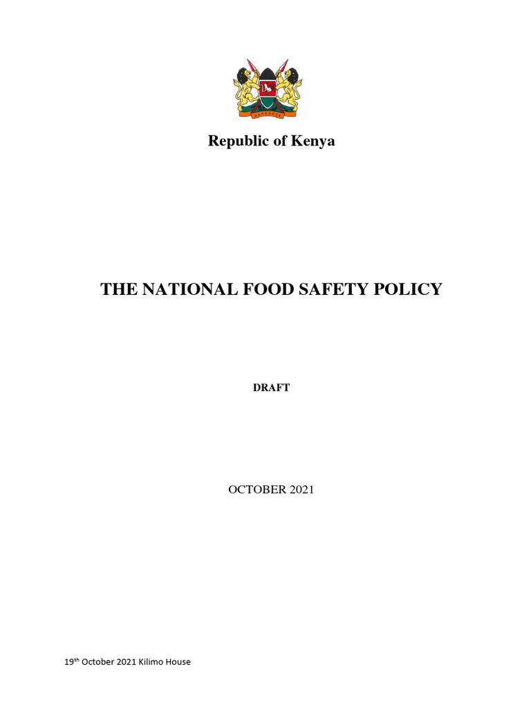 Kenya National Food Safety Policy Draft | PDF | Food Safety