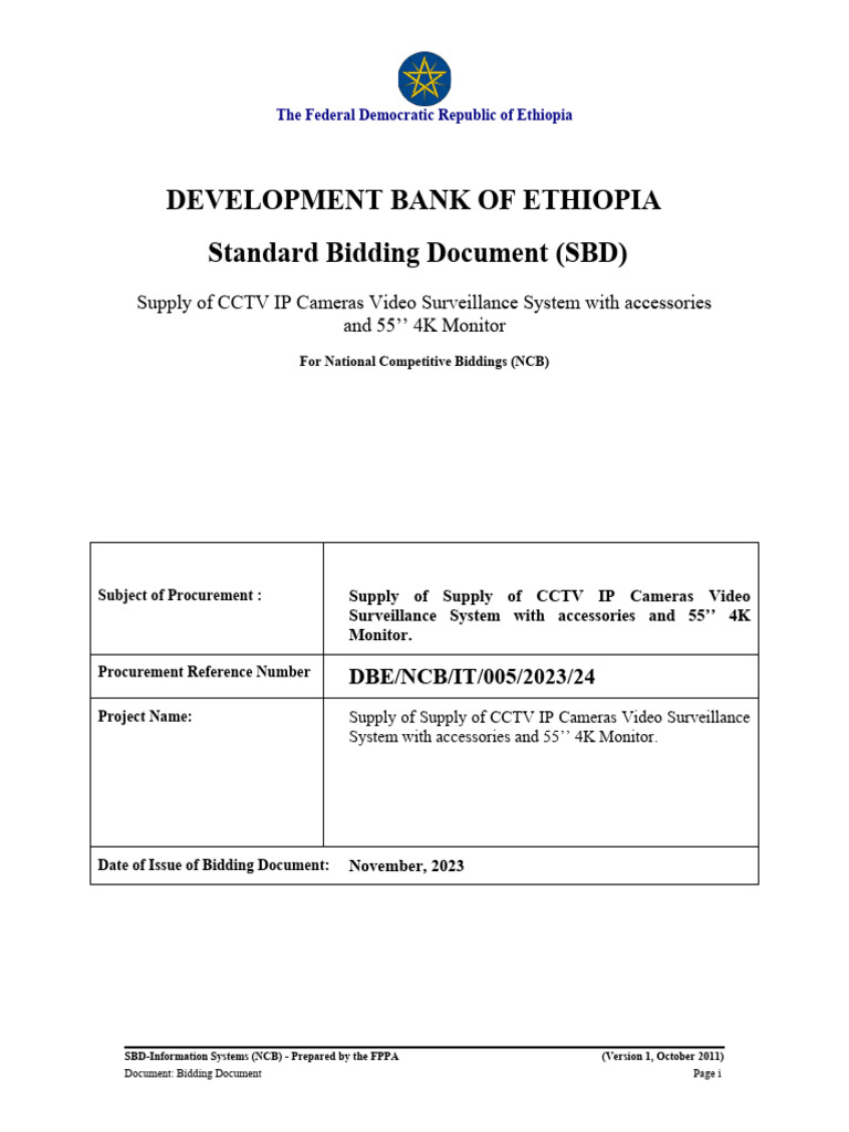 Development Bank of Ethiopia Standard Bidding Document (SBD) | PDF ...