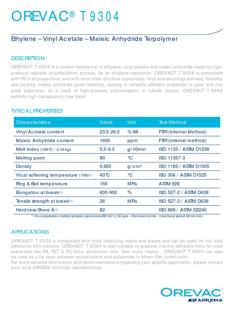Tds Orevac T 9304 | PDF | Medical Device | Copolymer