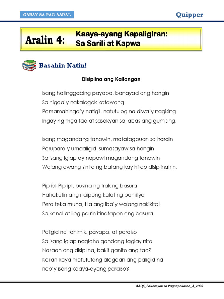 5fbb98669d20d4002e980b94-1606129796-G4 - ESP - Yunit 2-Aralin 4 | PDF