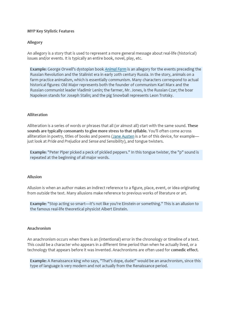 MYP Key Stylistic Features | Download Free PDF | Irony