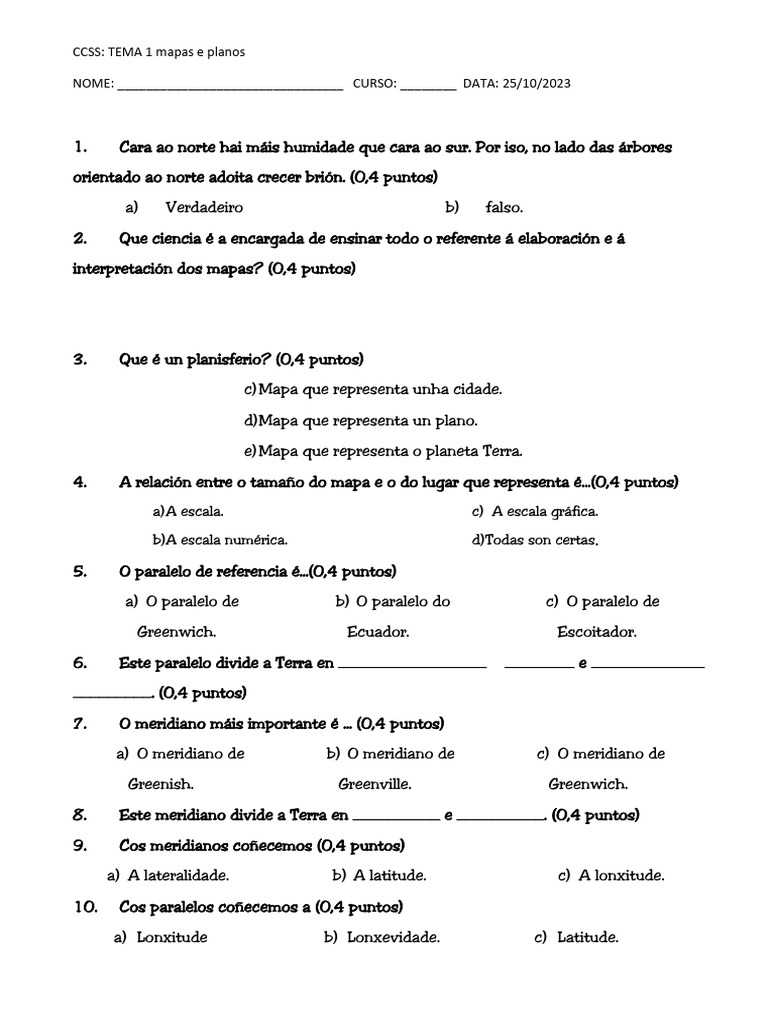 Exame Tema 1 Mapas e Planos Ccss | PDF