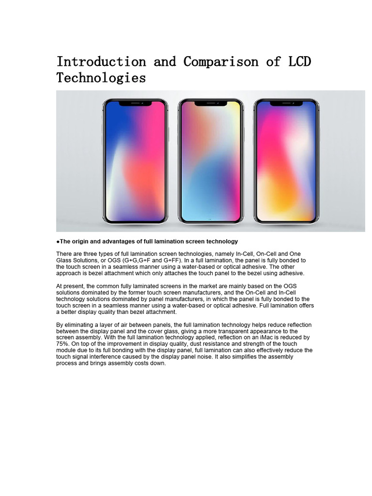 Introduction and Comparison of LCD Technologies | PDF | Touchscreen | Liquid Crystal Display