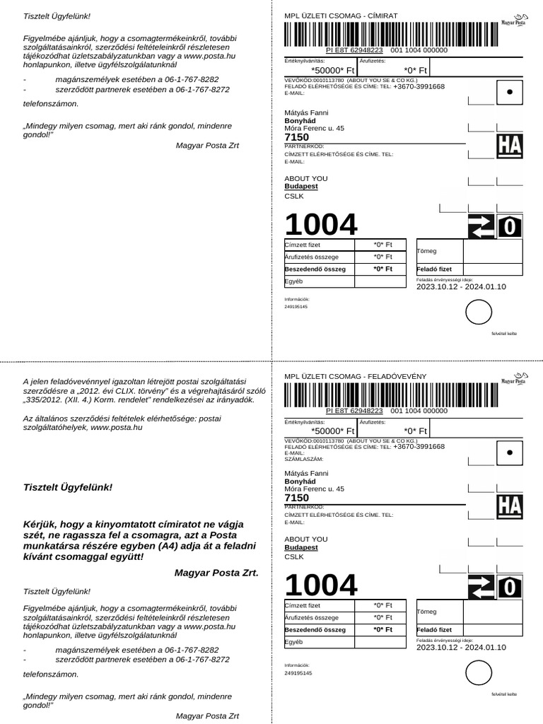 Csomag Matrica | PDF