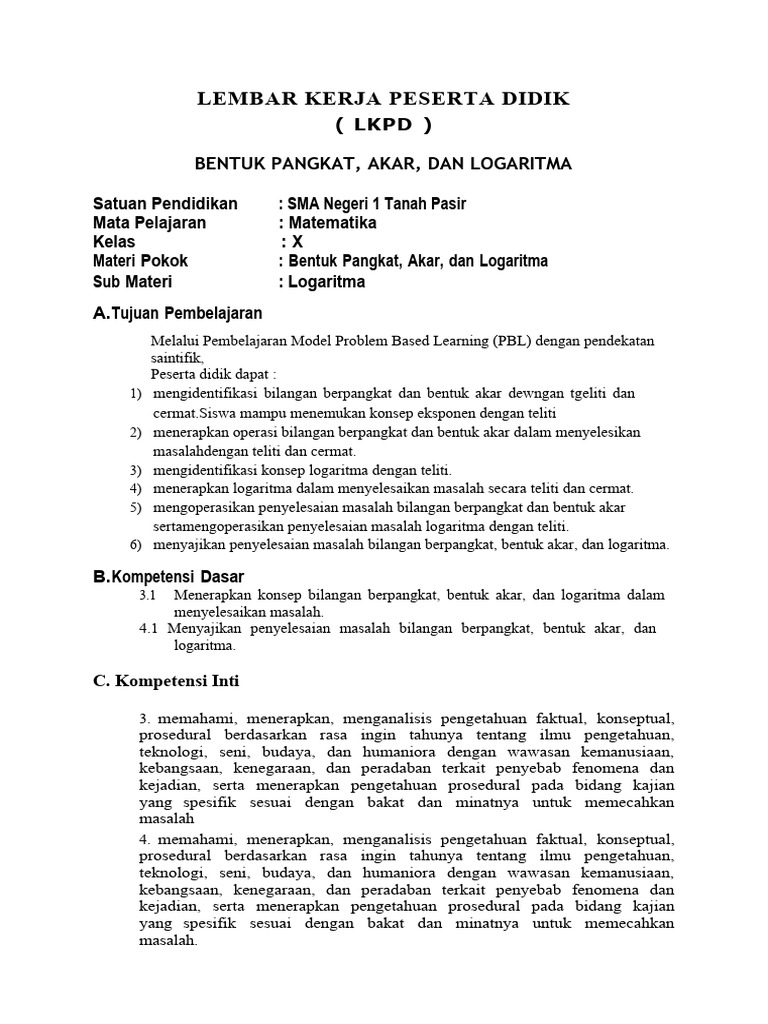 LKPD PPG Logaritma Pertemuan 1 | PDF