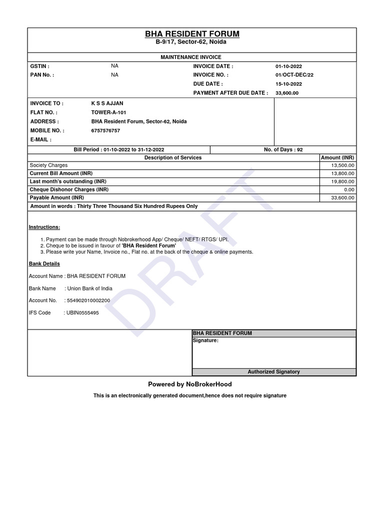 Maintenance Invoice 1665132852 | PDF | Cheque | Invoice