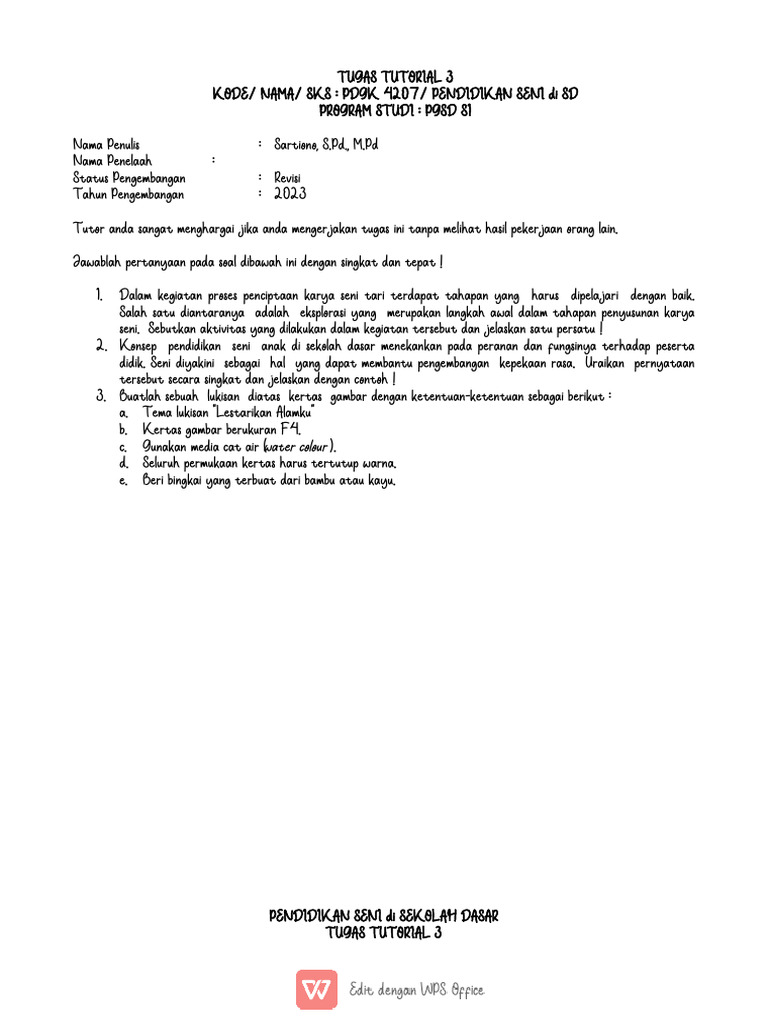 TUGAS TUTORIAL 3 PDGK4207 Abdul Jalal | PDF | Seni | Sains & Matematika