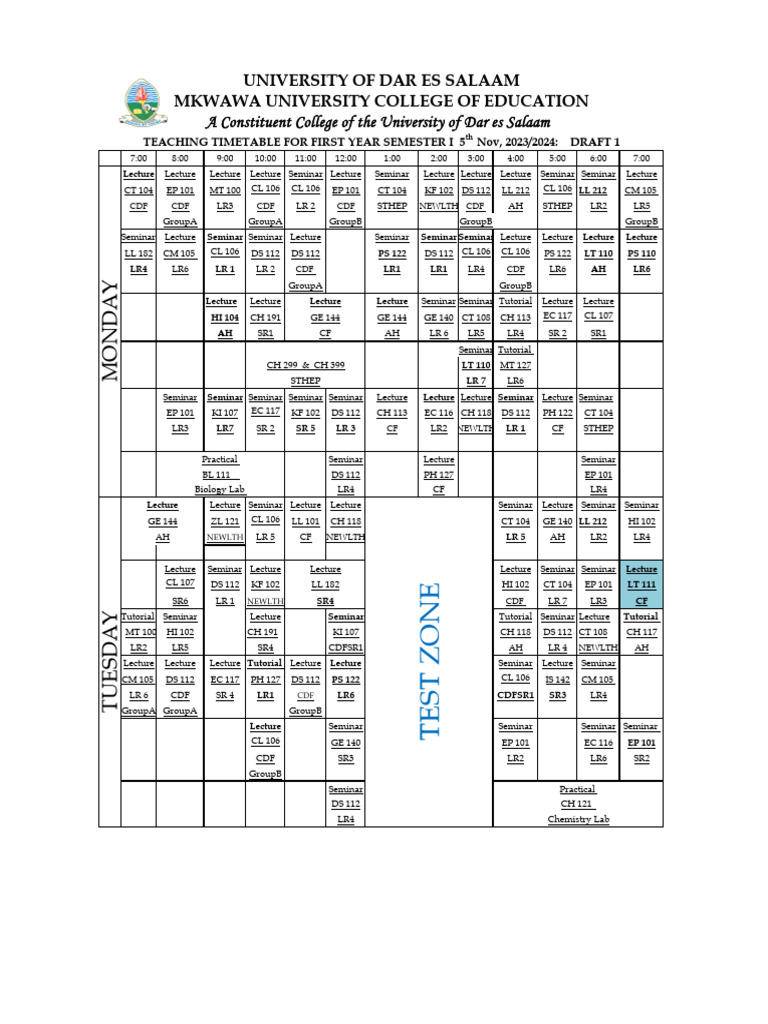 Mkwawa University Teaching Timetable | PDF | Education Theory | Teaching