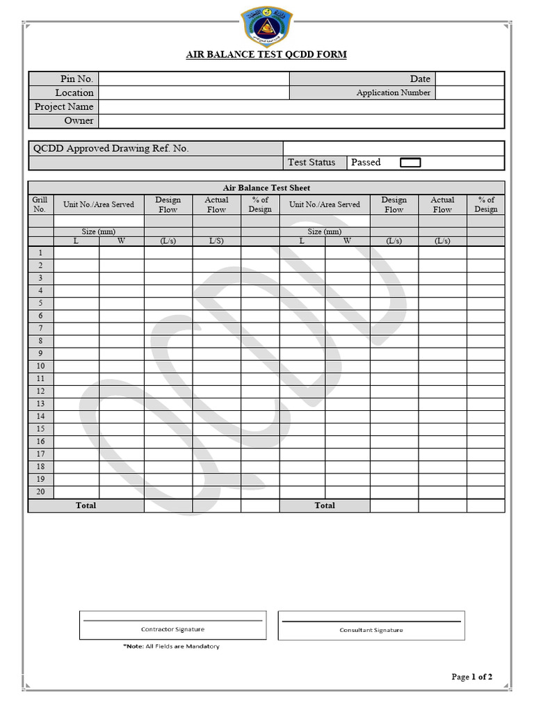 Air Balance Test QCDD Form | PDF