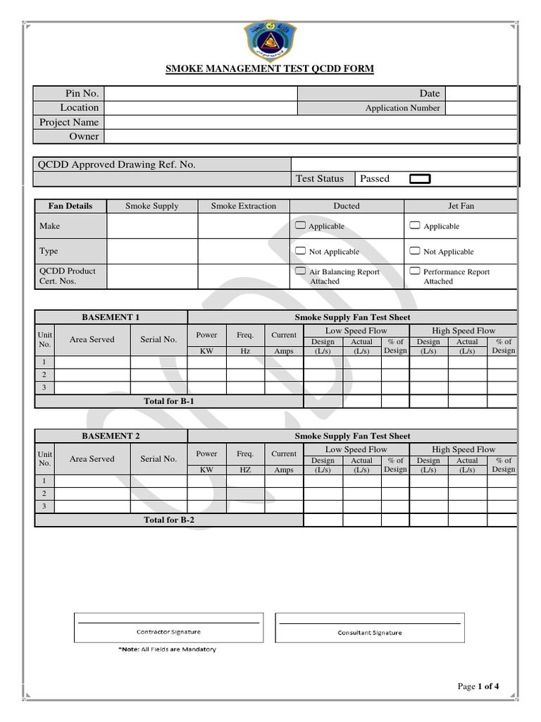 Smoke Management Test QCDD Form | PDF | Manufactured Goods