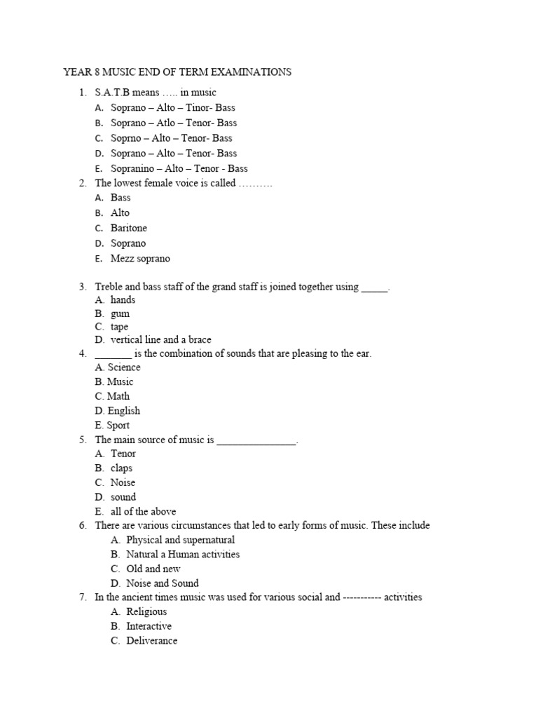 Year 8 Music End of Term Examinations | Download Free PDF | Scale ...