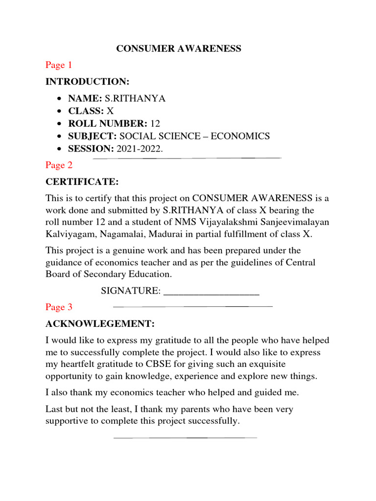 Rithanya-Consumer Awareness-Project | PDF | Taxes | Consumer Protection