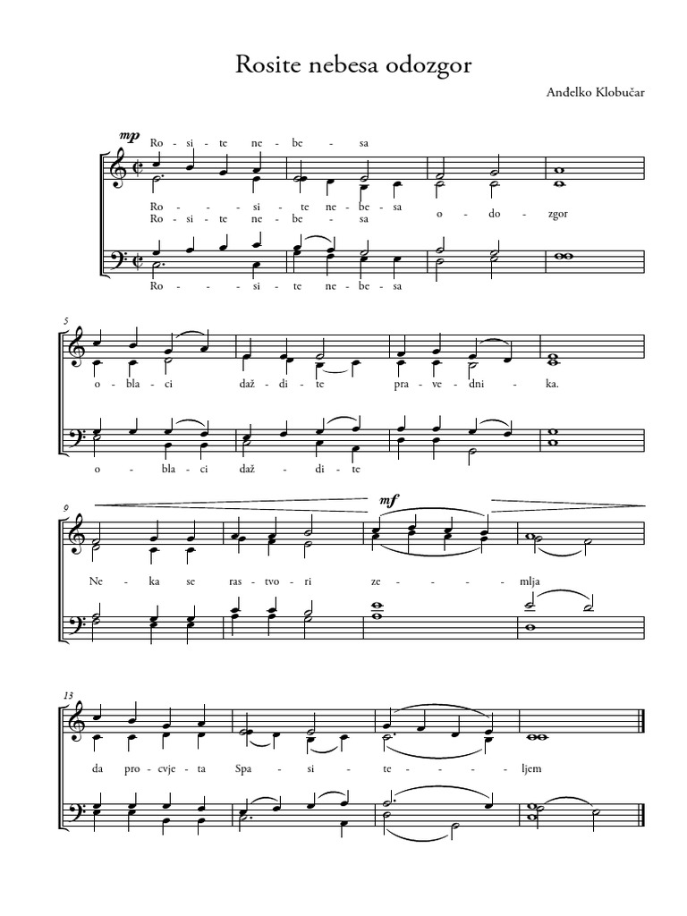 Rosite Nebesa Odozgor Andelko Klobucar SATB | PDF