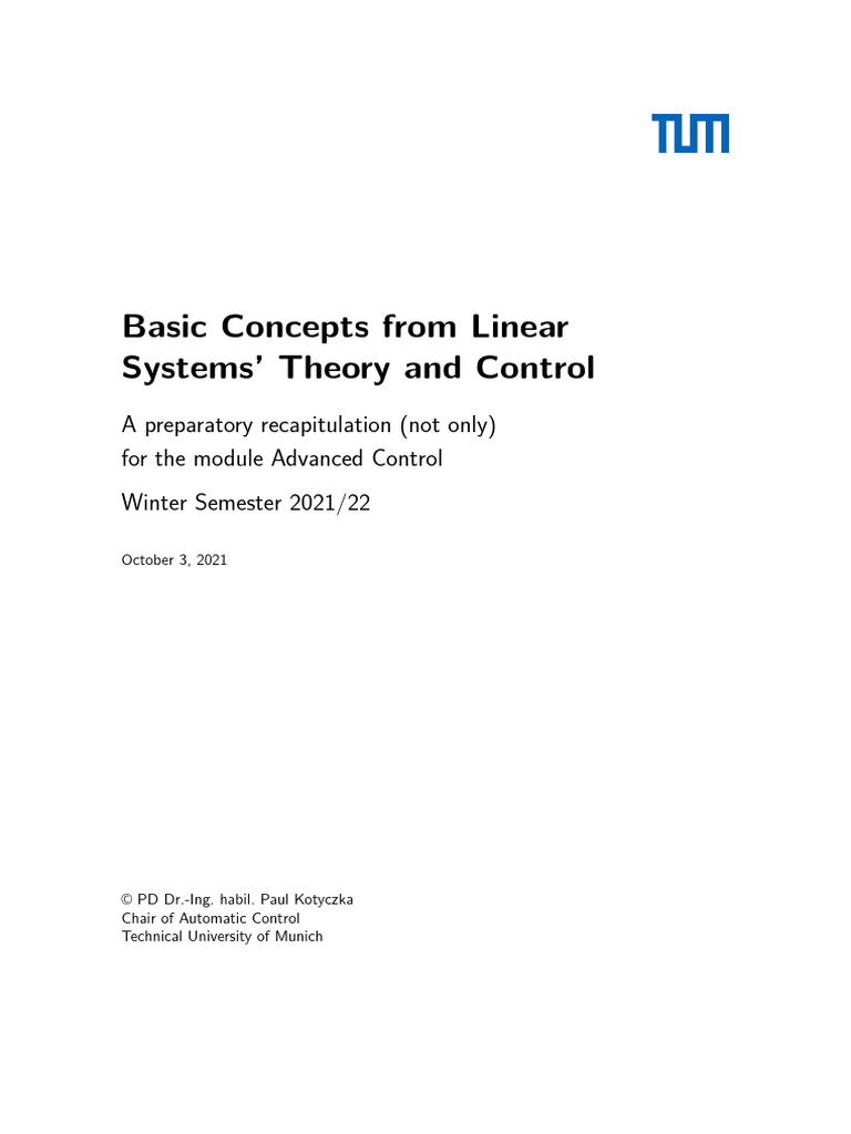 Basic Concepts Linear Systems 2021 22 Pdf Nonlinear System Differential Equations