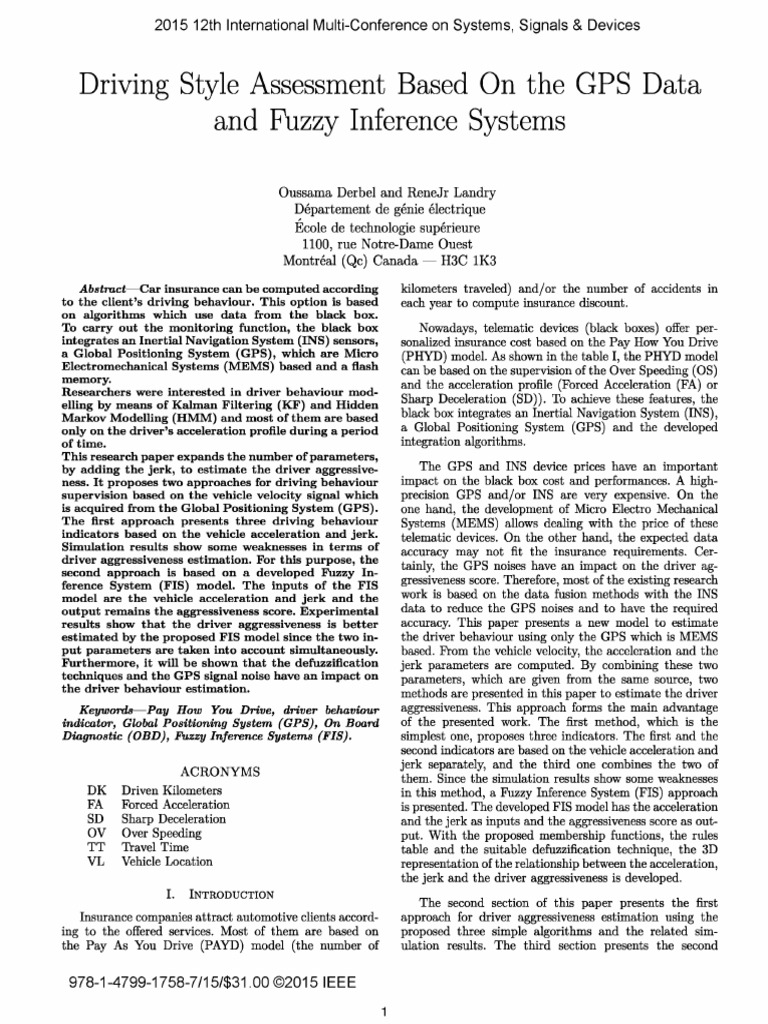 Driving Style Assessment Based On The GPS Data and Fuzzy Inference Systems | Download Free PDF ...