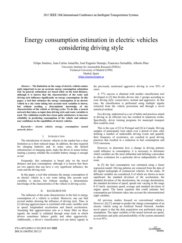 Energy Consumption Estimation In Electric Vehicles Considering Driving Style Pdf Sensitivity 