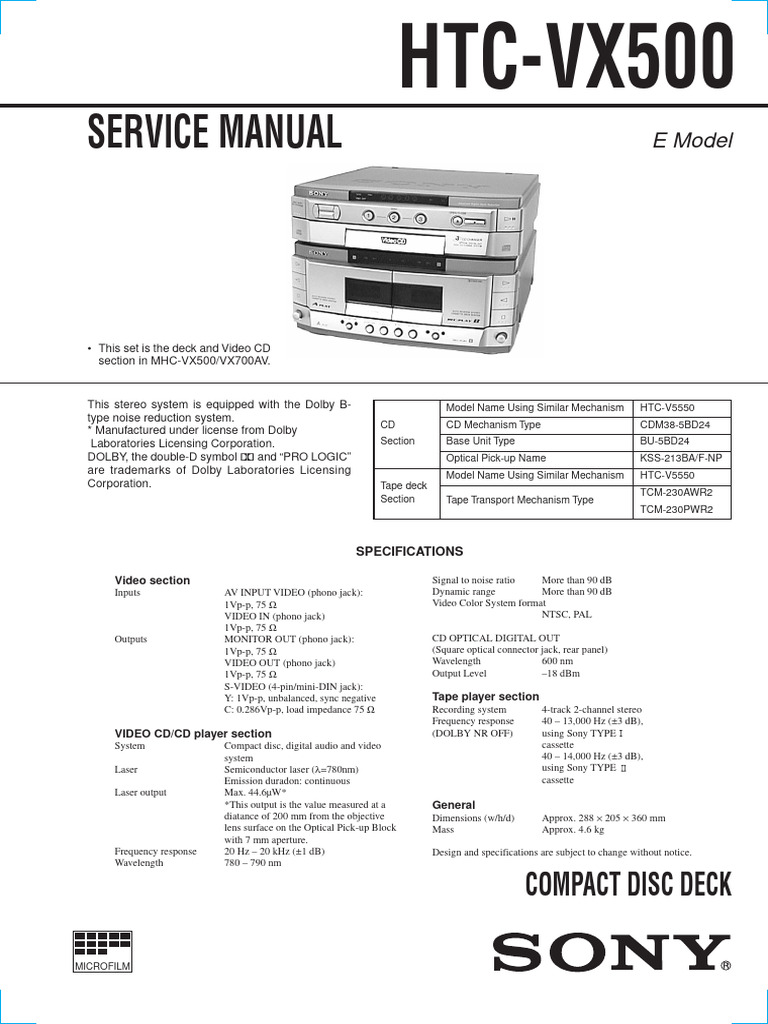 Sony htc-vx500 | PDF | Compact Disc | Video