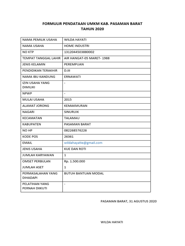 Formulir Pendataan Umkm | PDF | Ilmu Sosial