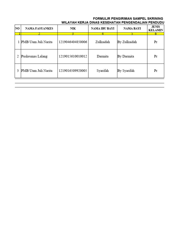 Form Pengiriman Sampel SHK PKM Lalang 16 Nov 2023 | PDF