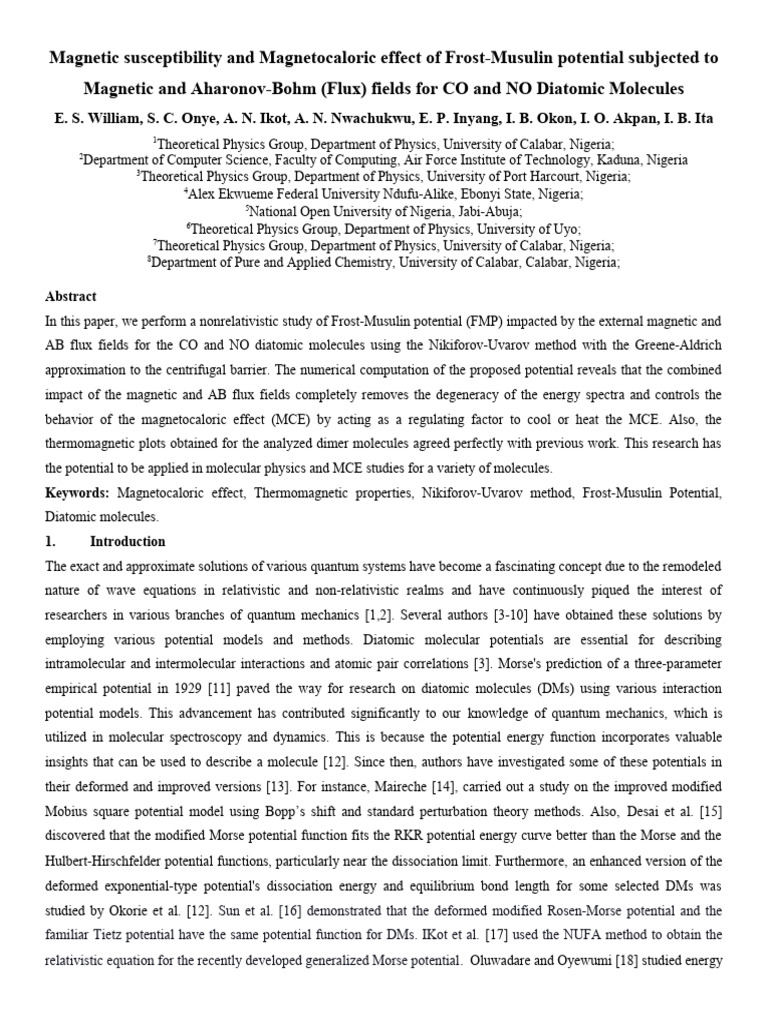 Quantum Effects in Diatomic Molecules | PDF | Chemistry | Theoretical ...