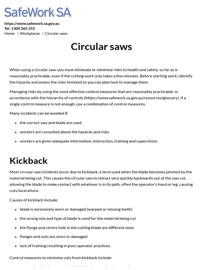 Circular Saws - SafeWork SA | PDF | Safety | Risk