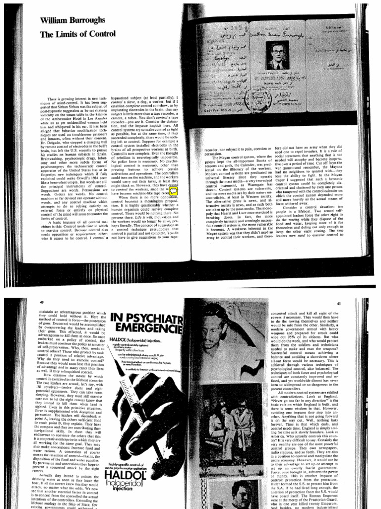 Burroughs (1978) The Limits of Control | PDF