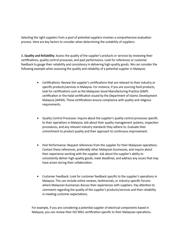 Selecting The Right Suppliers | PDF | Supply Chain | Pricing