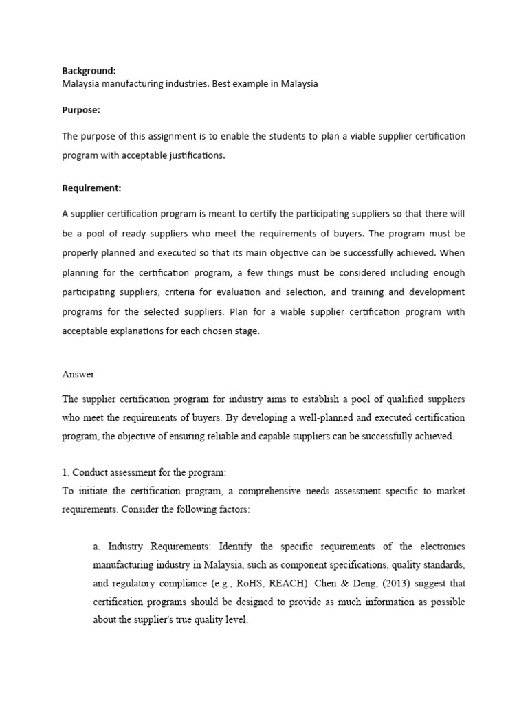 Question 2 Supplier Quality Management Assignment | PDF | Supply Chain ...
