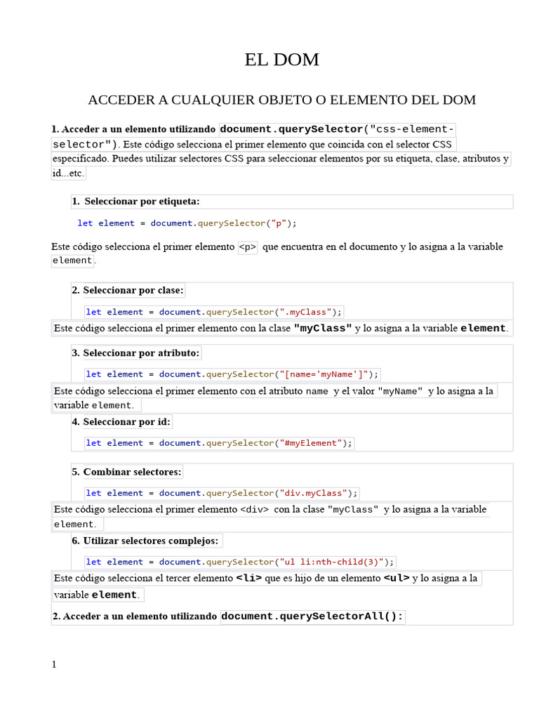 El Dom Acceder A Cualquier Objeto O Elemento Del Dom Pdf Modelo De