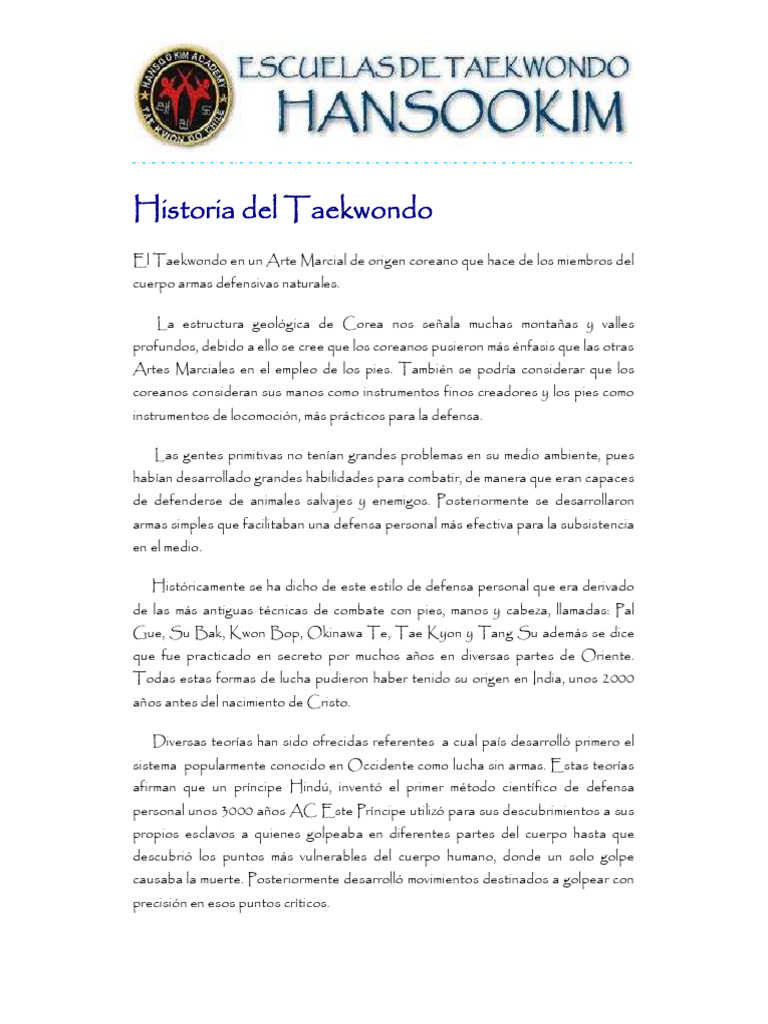 Historia Del Taekwondo | PDF | Taekwondo | Corea