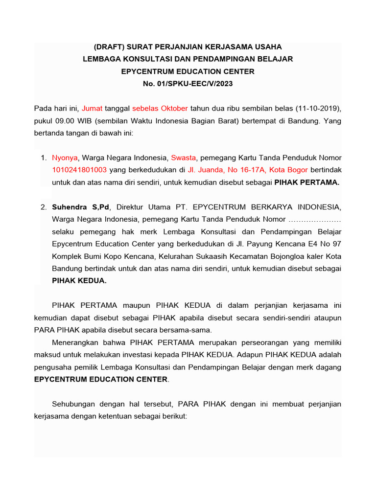 Draft Mou Ibu Ika | PDF