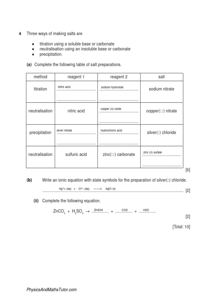 Acids, Bases & Salts 1 QP | PDF | Acid | Salt (Chemistry)