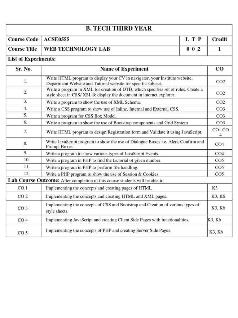 Web Technology Lab | PDF | Html | Xml