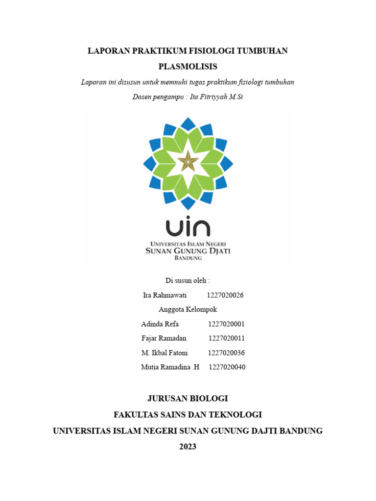 Laporan Praktikum Fisiologi Tumbuhan Plasmolisis | PDF