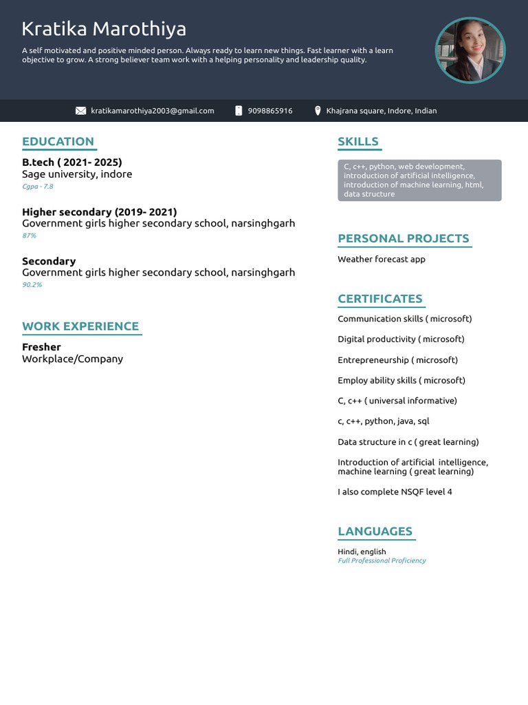 Kratika's Resume | PDF | Learning | Behavior Modification