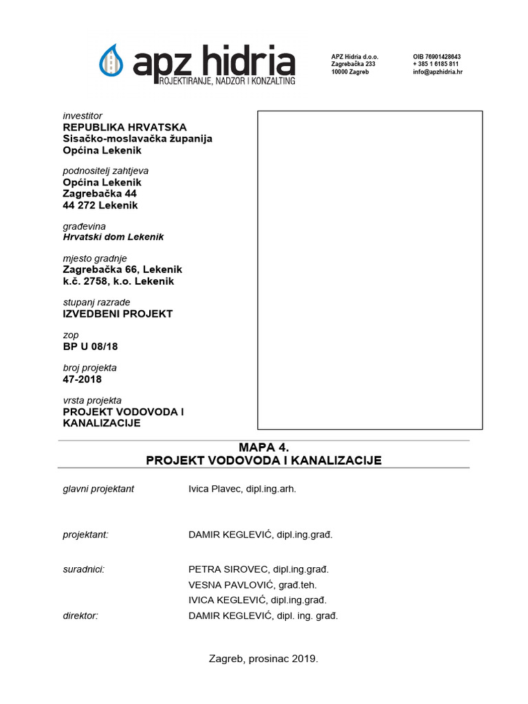 Izvedbeni Projekt Vodovoda I Kanalizacije | PDF