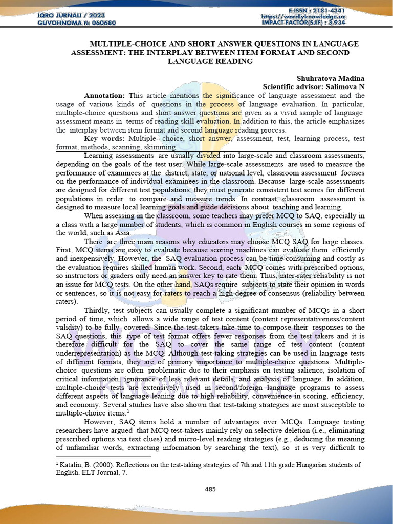 485 487 | PDF | Multiple Choice | Educational Assessment