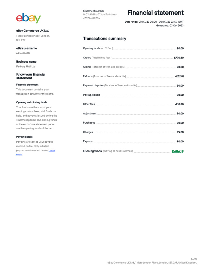 Ebay Statement As Proof | PDF