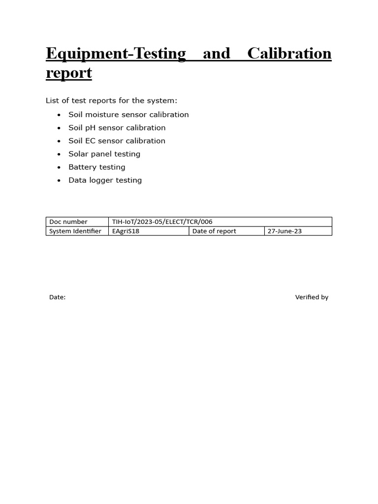 Testing and Calibration Report - EAgriS18 | PDF | Sensor | Calibration