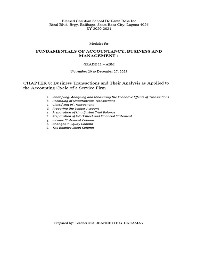 Fabm1 Module 8 Worksheet | PDF | Debits And Credits | Equity (Finance)