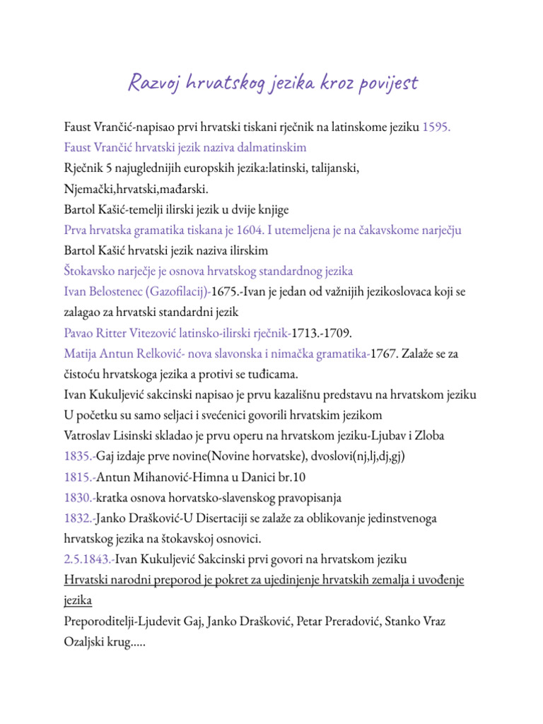 Razvoj Hrvatskog Jezika Kroz Povijest | PDF