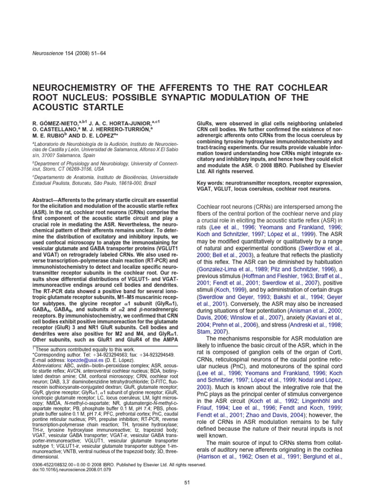 Neurochemistry of The Afferents To The Rat Cochlear Root Nucleus ...