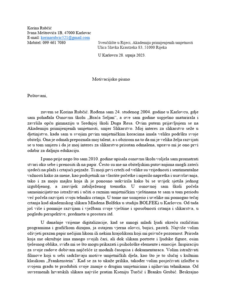 Motivacijsko Pismo | PDF