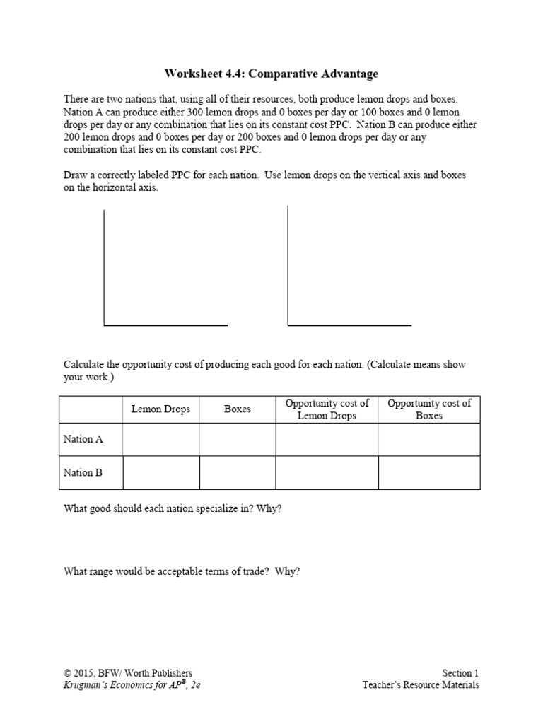 Worksheet 4.4 Comparative Advantage | PDF | Opportunity Cost | Economies